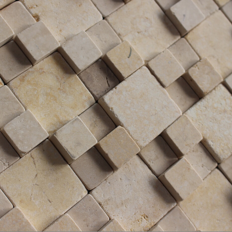 Beige Natural Stone Limestone Mosaic Tiles Tumbled